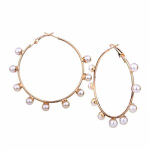 Pearl Hoop Earrings for Women Large Hoop Pearl Earrings Big Simulated Pearl Hoop Earrings for Women Fashion Statement Earrings Jewelry