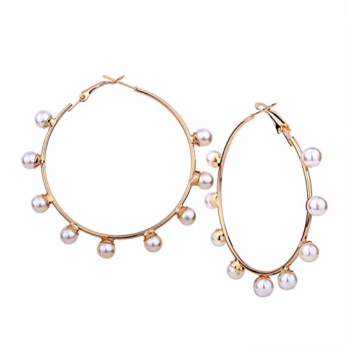 Pearl Hoop Earrings for Women Large Hoop Pearl Earrings Big Simulated Pearl Hoop Earrings for Women Fashion Statement Earrings Jewelry