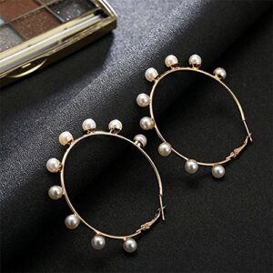 Pearl Hoop Earrings for Women Large Hoop Pearl Earrings Big Simulated Pearl Hoop Earrings for Women Fashion Statement Earrings Jewelry