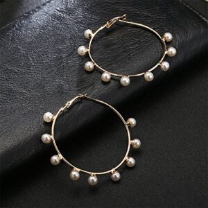 Pearl Hoop Earrings for Women Large Hoop Pearl Earrings Big Simulated Pearl Hoop Earrings for Women Fashion Statement Earrings Jewelry