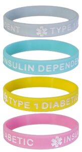 max petals type 1 diabetic insulin dependent medical alert id silicone bracelet wristbands pastels 4 pack