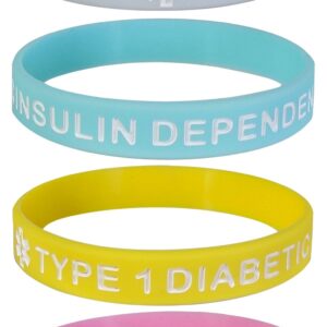 Max Petals TYPE 1 DIABETIC INSULIN DEPENDENT Medical Alert ID Silicone Bracelet Wristbands Pastels 4 Pack