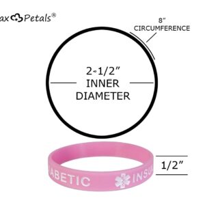 Max Petals TYPE 1 DIABETIC INSULIN DEPENDENT Medical Alert ID Silicone Bracelet Wristbands Pastels 4 Pack