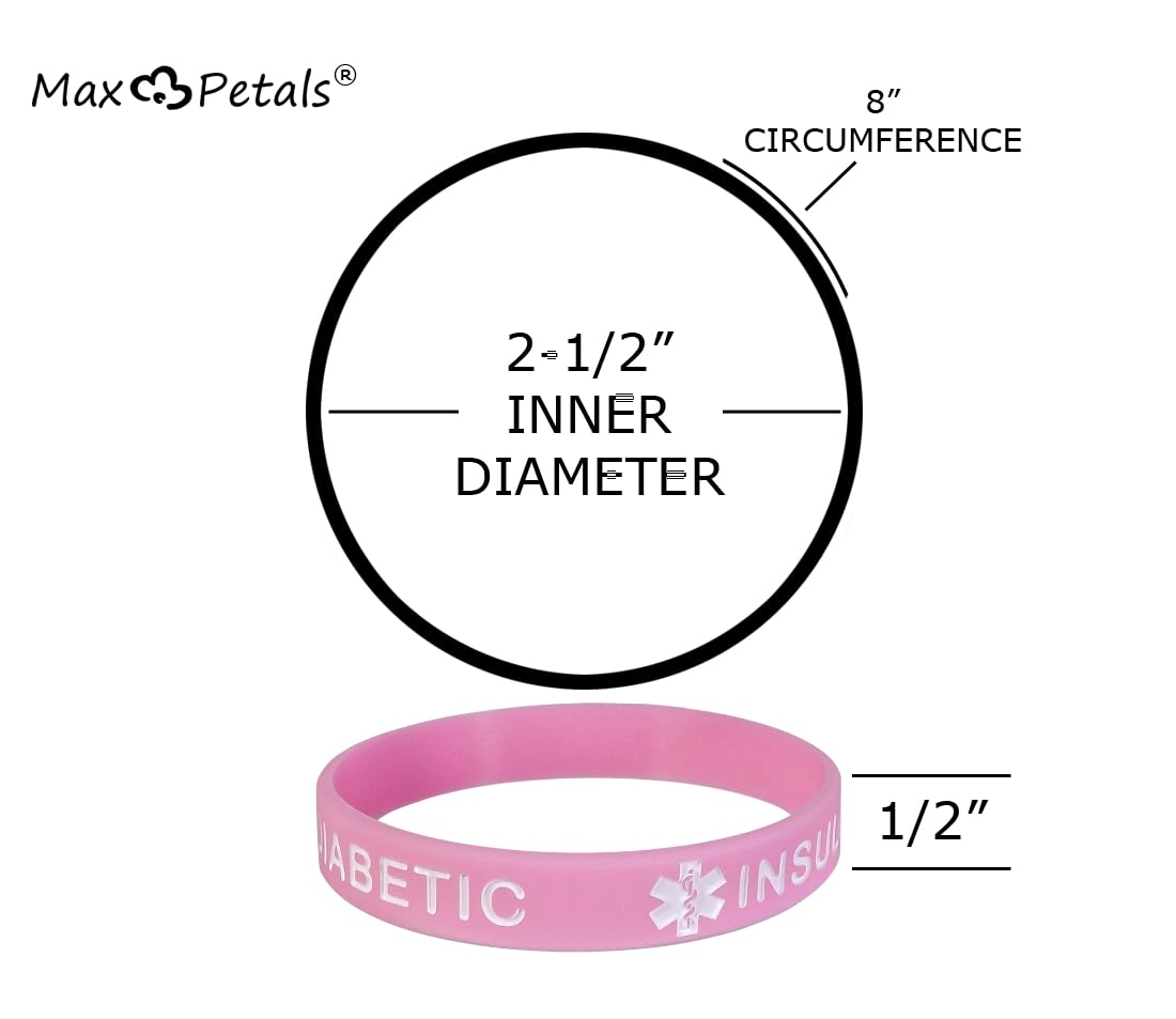 Max Petals TYPE 1 DIABETIC INSULIN DEPENDENT Medical Alert ID Silicone Bracelet Wristbands Pastels 4 Pack