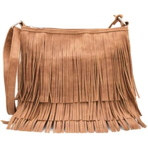 western cowgirl fashion style leather fringe crossbody handbags women purse country everyday shoulder bag (cognac)