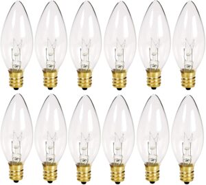 holiday joy - crystal clear torpedo tip candelabra replacement bulbs - great for electric window candle lamps - 7w - 120 volts - e12 (12 pack)