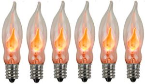 holiday joy - flicker flame crystal clear flame tip candelabra replacement bulbs - great for electric window candle lamps - ca5 - e12-1 watt - 120 volts (6 pack)