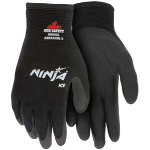 memphis mcr safety ninja ice 15 gauge black nylon, hpt palm and fingertips size l 12-pairs