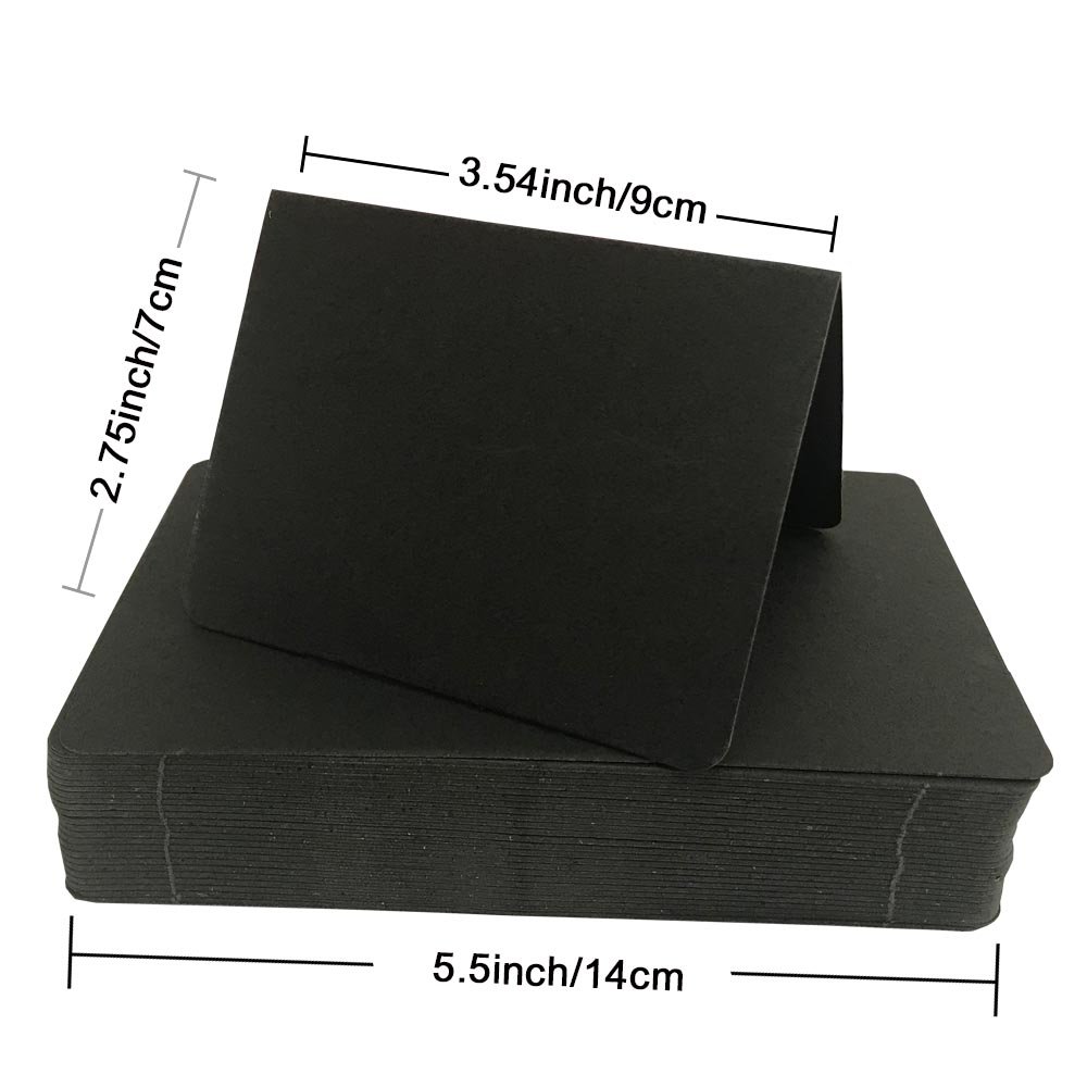 AimtoHome Paper Greeting Pack of 50 pcs Cards - Blank Tent Table Place Cards - Great for Wedding, Folded Seat Assignment Setting Label, Banquet Party Event, 3.5 x 2.7 Inch（Black)