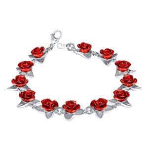 u7 flower charm bracelet platinum plated chain dozen red rose floral bracelets for women