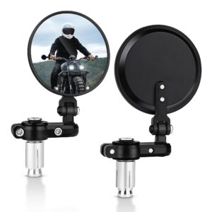 mictuning universal motorcycle mirrors - 3 inch round folding bar end side mirror compatible with honda, scooter, suzuki, yamaha, kawasaki, victory and more