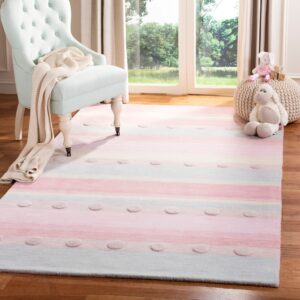 safavieh kids collection area rug - 8' x 10', light blue & pink, handmade stripe wool, ideal for high traffic areas in living room, bedroom (sfk801m)