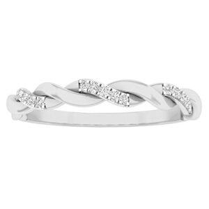 Dazzlingrock Collection 0.05 Carat (ctw) 14K Round Diamond Bridal Wedding Band Stackable Swirl Ring, White Gold, Size 6