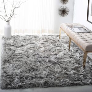 SAFAVIEH Ocean Shag Collection Area Rug - 8' x 10', Silver, Handmade Solid, 2.4-inch Thick Ideal for High Traffic Areas in Living Room, Bedroom (OCG101G)