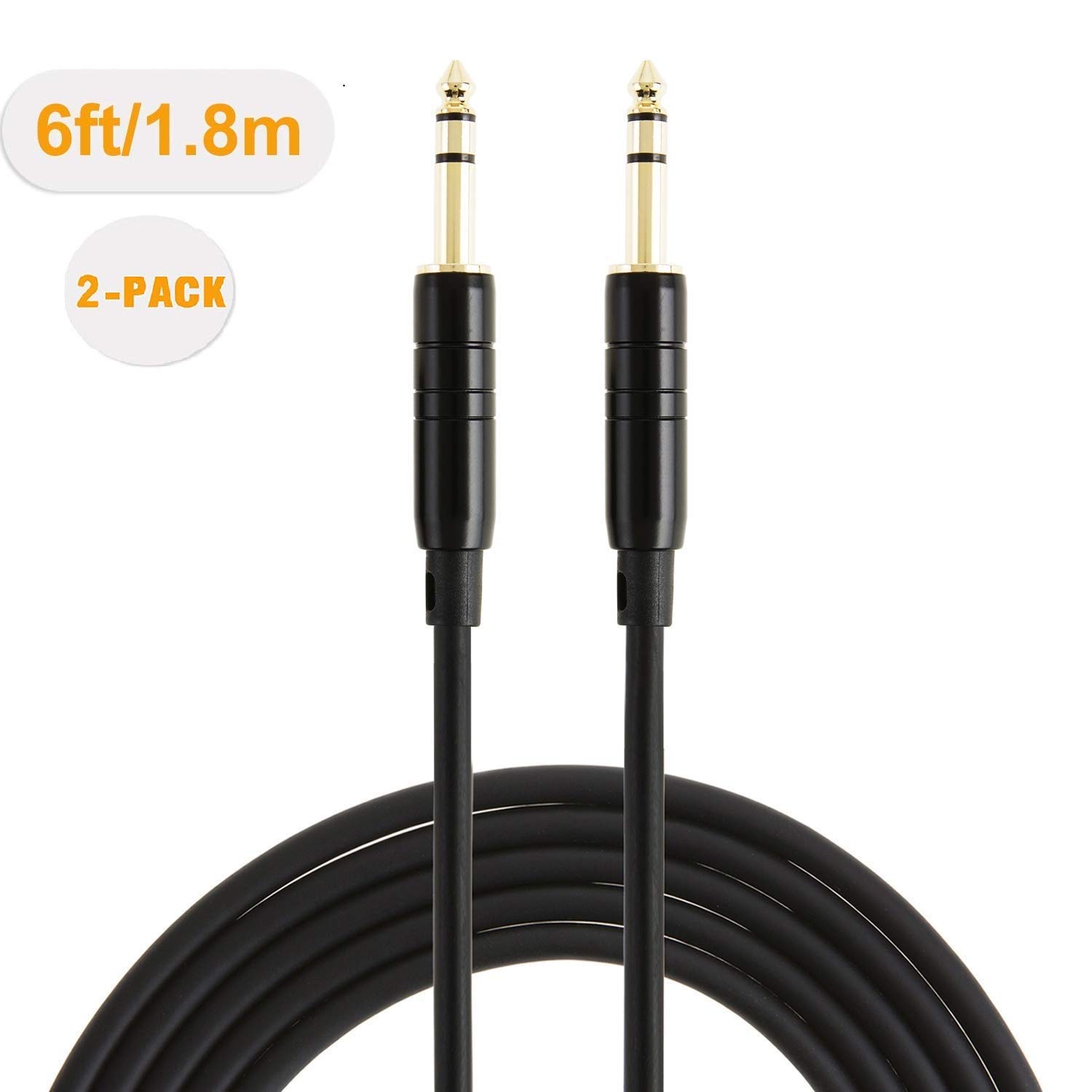 CableCreation 1/4’’ TRS Cable, [2-Pack 6FT] 1/4 Inch to 1/4 Inch 6.35mm Balanced Stereo Audio Cable for Studio Monitors,Mixer,Yamaha Speaker/Receiver,Black