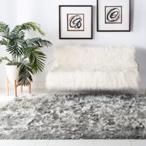 SAFAVIEH Ocean Shag Collection Area Rug - 8' x 10', Silver, Handmade Solid, 2.4-inch Thick Ideal for High Traffic Areas in Living Room, Bedroom (OCG101G)