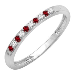 dazzlingrock collection round garnet & white diamond alternate stone minimalistic stackable ring for women in 10k solid white gold, size 7