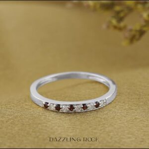 Dazzlingrock Collection Round Garnet & White Diamond Alternate Stone Minimalistic Stackable Ring for Women in 10K Solid White Gold, Size 7