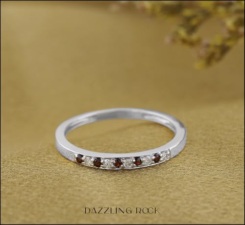 Dazzlingrock Collection Round Garnet & White Diamond Alternate Stone Minimalistic Stackable Ring for Women in 10K Solid White Gold, Size 7