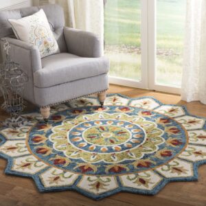 safavieh novelty collection area rug - 6' round, ivory & blue, handmade boho mandala floral rustic country wool, ideal for high traffic areas in living room, bedroom (nov605m)