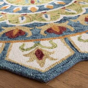 SAFAVIEH Novelty Collection Area Rug - 6' Round, Ivory & Blue, Handmade Boho Mandala Floral Rustic Country Wool, Ideal for High Traffic Areas in Living Room, Bedroom (NOV605M)