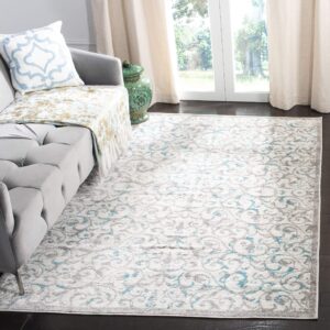 safavieh skyler collection 4' x 6' ivory/blue sky198d scroll non-shedding living room bedroom accent rug