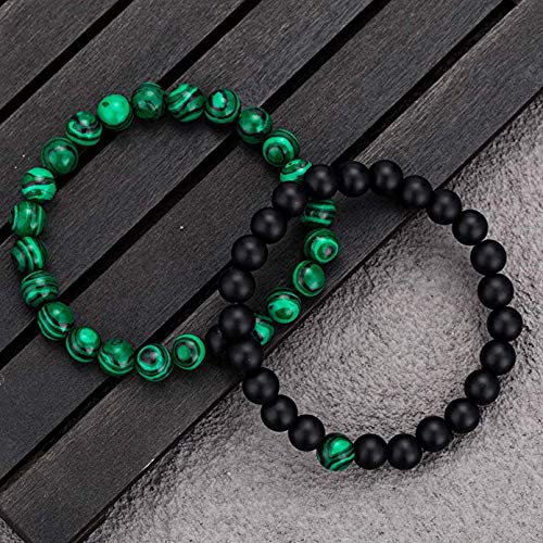 Livtor 2 Pcs Distance Relationship Bracelets Beaded His and Hers Couple Bracelet Black for Men Women