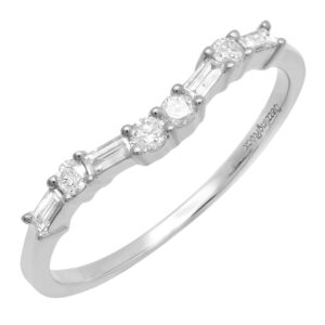 dazzlingrock collection 0.25 carat (ctw) 14k round & baguette diamond ladies wedding band 1/4 ct, white gold, size 6