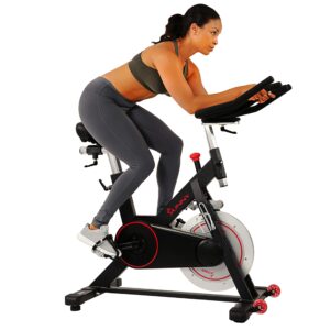 sunny health & fitness magnetic belt drive indoor cycling bike with 44 lb flywheel and large device holder, black, model number: sf-b1805