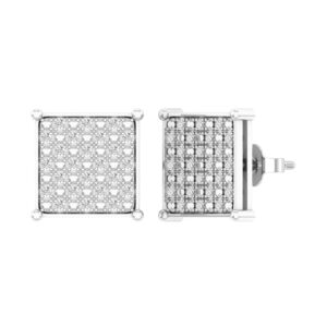 dazzlingrock collection 0.35 carat (ctw) white diamond iced hip hop square shape unisex stud earrings in 925 sterling silver in push back