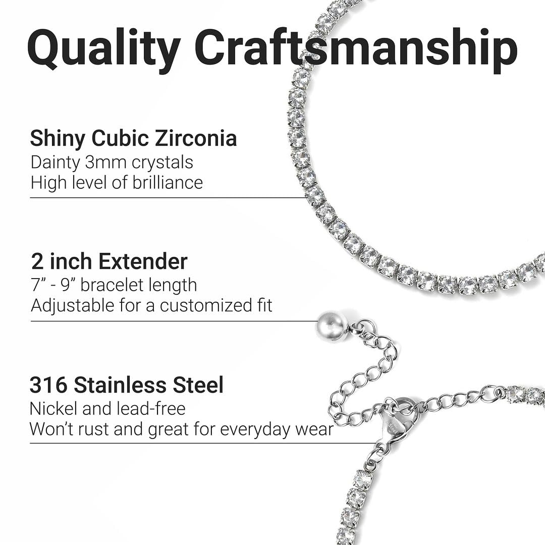 Shop LC Stainless Steel Tennis Bracelet - Adjustable Cubic Zirconia Bracelet for Women - Dainty CZ Crystal Bridal Bracelets - 7" Length with a 2" Extender Costume Jewelry for Women Birthday Gifts for