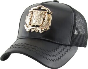 kbvt-dr001 blk (gld) dominican republic gold badge wolf rooster tuna trucker cap adjustable snapback hat