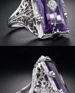 Yuren 925 Silver Large Amethyst Gem Band Ring Wedding Proposed Women Jewelry Size 6-10 (US code 10)