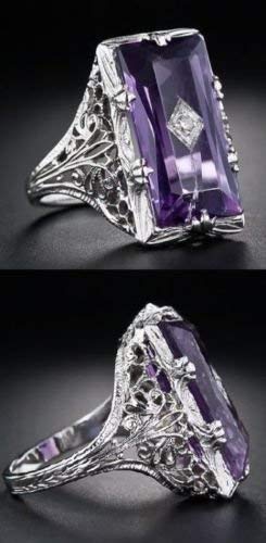 Yuren 925 Silver Large Amethyst Gem Band Ring Wedding Proposed Women Jewelry Size 6-10 (US code 10)