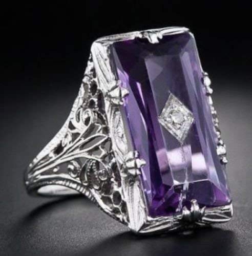 Yuren 925 Silver Large Amethyst Gem Band Ring Wedding Proposed Women Jewelry Size 6-10 (US code 10)