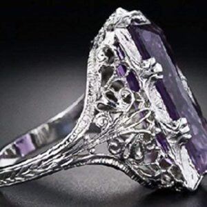 Yuren 925 Silver Large Amethyst Gem Band Ring Wedding Proposed Women Jewelry Size 6-10 (US code 10)