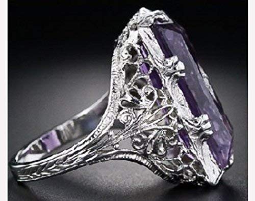 Yuren 925 Silver Large Amethyst Gem Band Ring Wedding Proposed Women Jewelry Size 6-10 (US code 10)