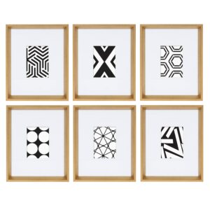 kate and laurel calter 6 framed modern black and white geometric abstract art prints, gold