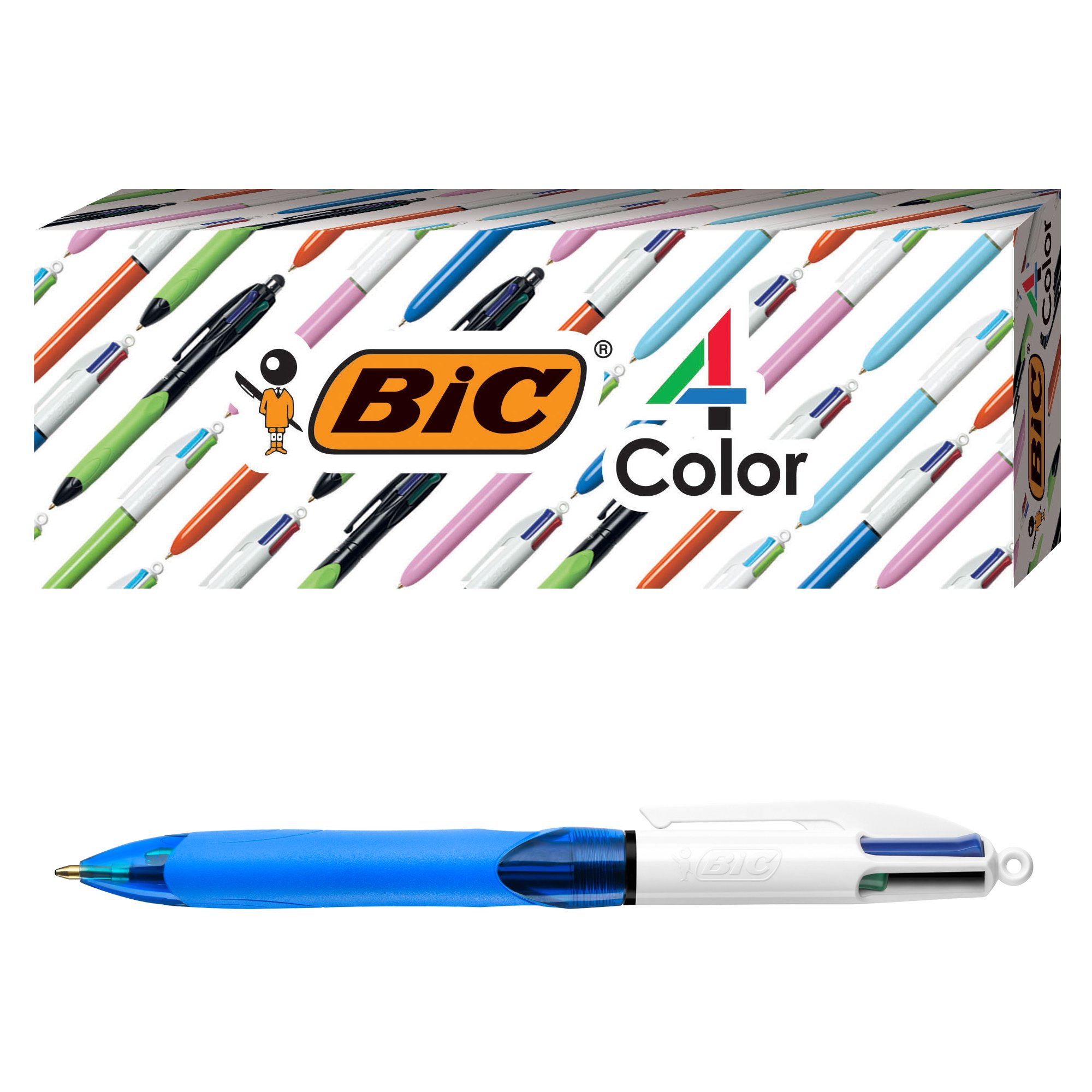 BIC 4-Color Grip Retractable Ball Pen, Assorted, 3 Pack