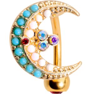 body candy 14g 316l gold tone plated steel navel ring piercing moon top mount belly button ring