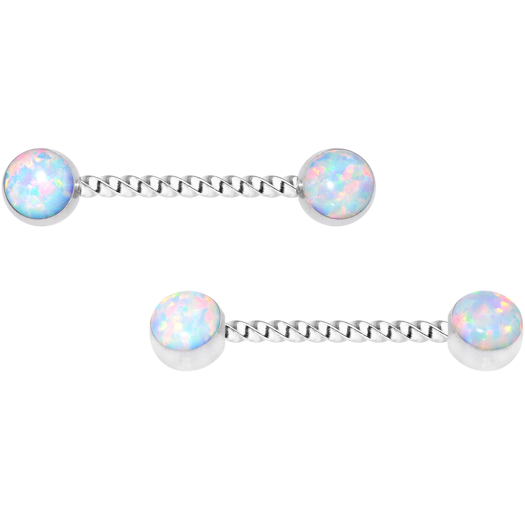 Body Candy Nipplerings Piercing Women 14G Steel 2Pc White Synthetic Opal Barbell Nipple Ring Set