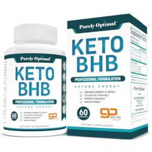 purely optimal keto bhb exogenous ketones supplement - keto diet pills for ketosis, energy, focus, metabolism - for women and men, gluten-free, 60 capsules