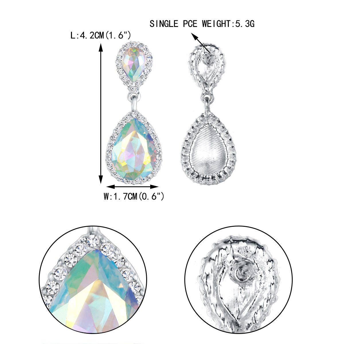 EVER FAITH Women's Austrian Crystal Wedding Tear Drop Dangle Earrings Iridescent AB Silver-Tone