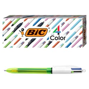 bic 4-color fluo ballpoint pen, medium/bold point (1.0/1.6 mm), assorted inks, 3-count