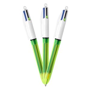 BIC 4-Color Fluo Ballpoint Pen, Medium/Bold Point (1.0/1.6 mm), Assorted Inks, 3-Count