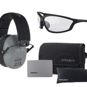 TITUS 2 Series - 34 NRR Slim-Line Hearing Protection & G26 Competition Z87.1 Safety Glasses Combos (Grey, Clear)