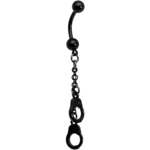 body candy 14g 316l black pvd steel navel ring piercing handcuff reversible dangle belly button ring