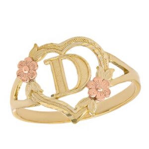 calirosejewelry 10k two-tone initial alphabet personalized heart ring in yellow and rose gold (size 8.75) - letter d