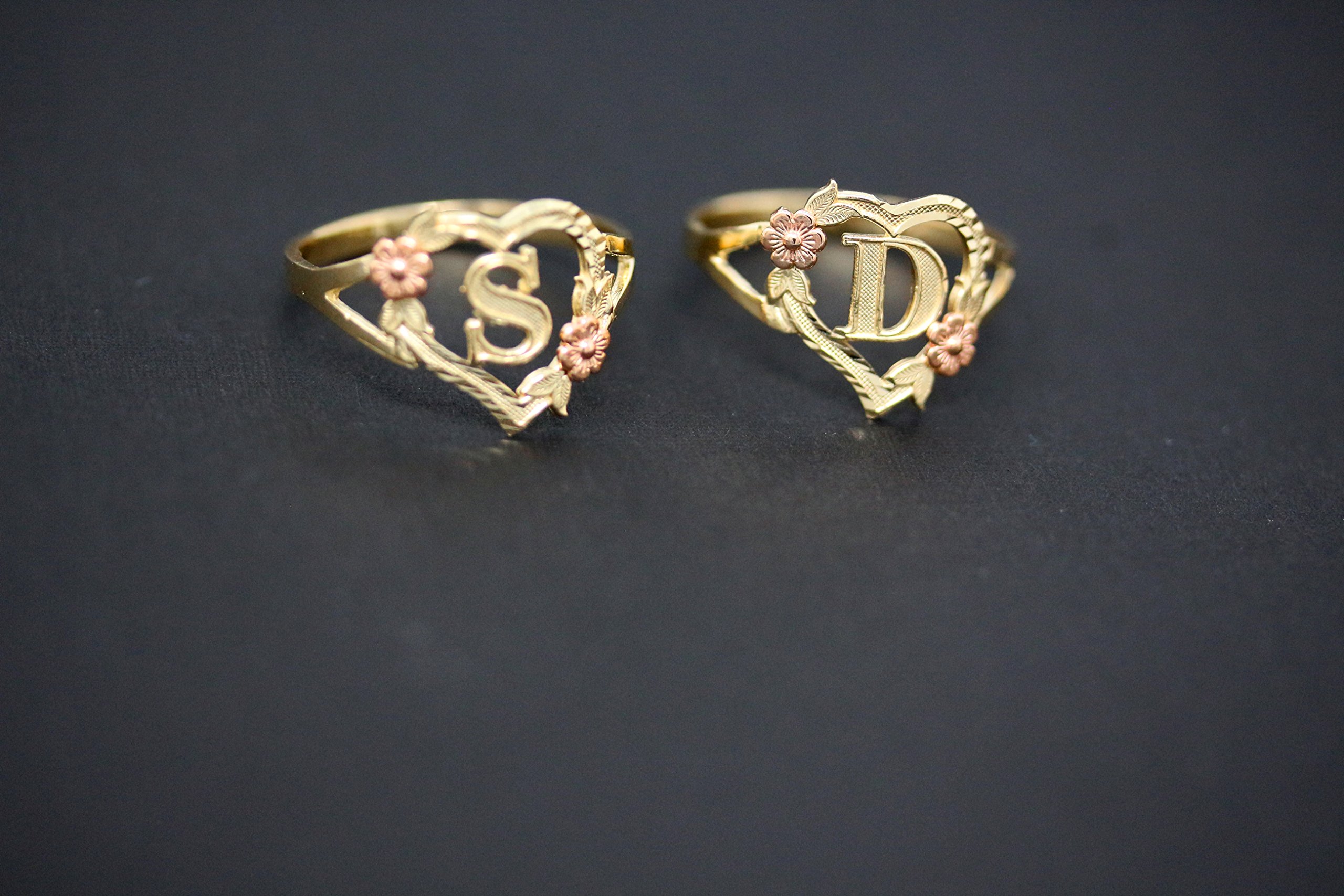 CaliRoseJewelry 10k Two-Tone Initial Alphabet Personalized Heart Ring in Yellow and Rose Gold (Size 8.75) - Letter D