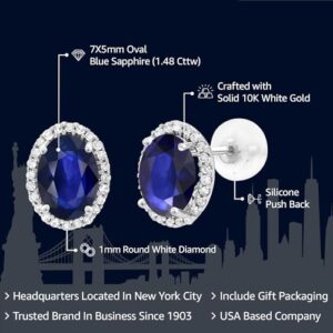 Gem Stone King 10K White Gold 7X5MM Oval Gemstone Birthstone and White Diamond Halo Earrings | White Gold Earrings for Women